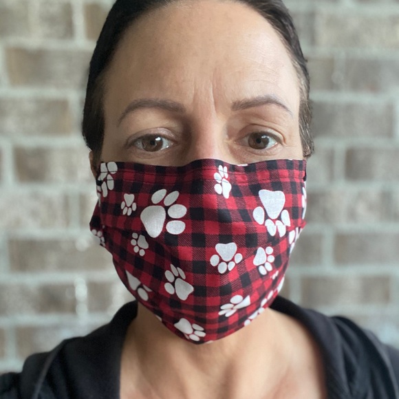 Accessories | Paw Print And Lumberjack Plaid Face Mask | Poshmark